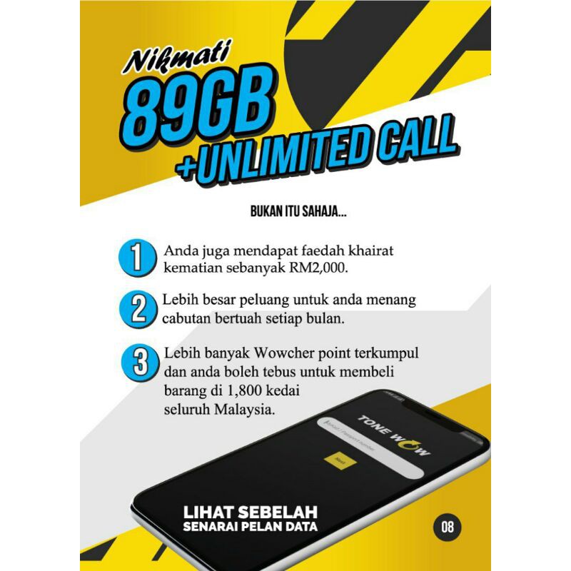 Simkad TONE WOW + 89GB + Unlimited Call + FREE GIFT + RM2K Khairat ...