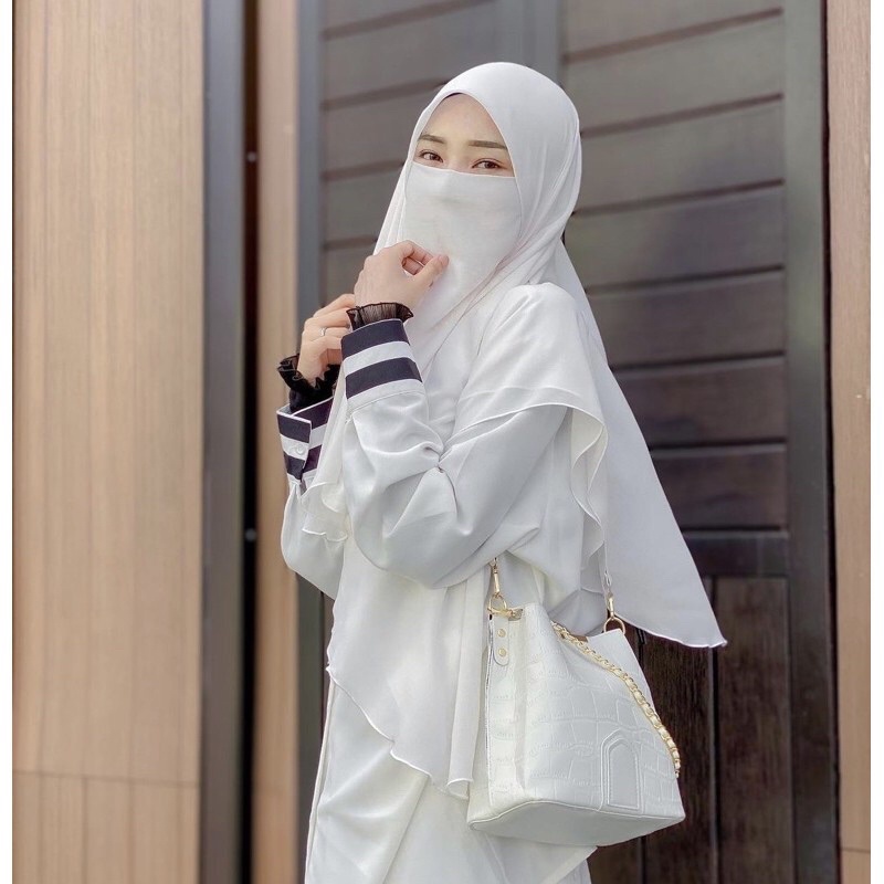 SET TUDUNG (Bawal + Purdah) Heavy Chiffon Putih/Pure White Bidang 55 ...