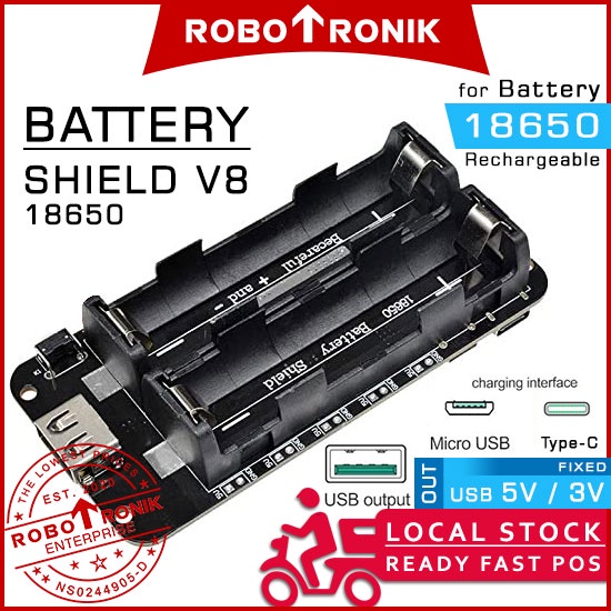 Portable Mobile Power - 18650 Battery Shield V8 (USB & Type C) Power ...