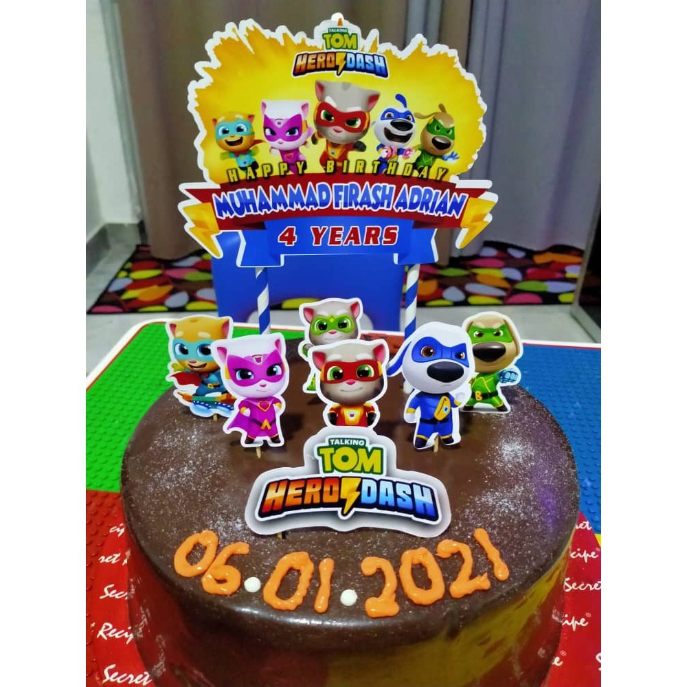 [CUSTOM NAME] Happy Birthday Cake Topper Talking Tom Hero Dash ...
