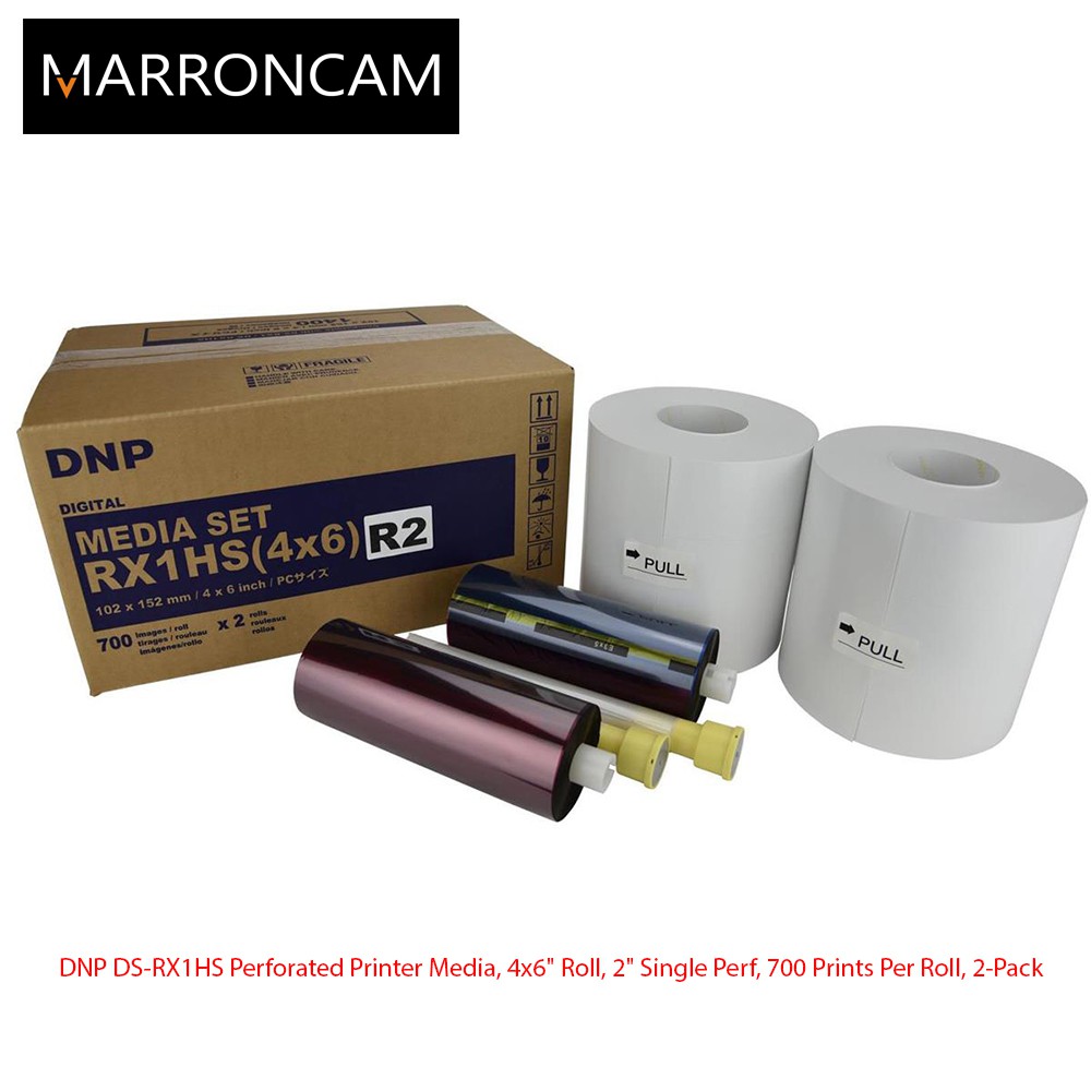 DNP DS-RX1HS Perforated Printer Media, 4x6" Roll, 2" Single Perf, 700 Prints Per Roll, 2-Pack ...