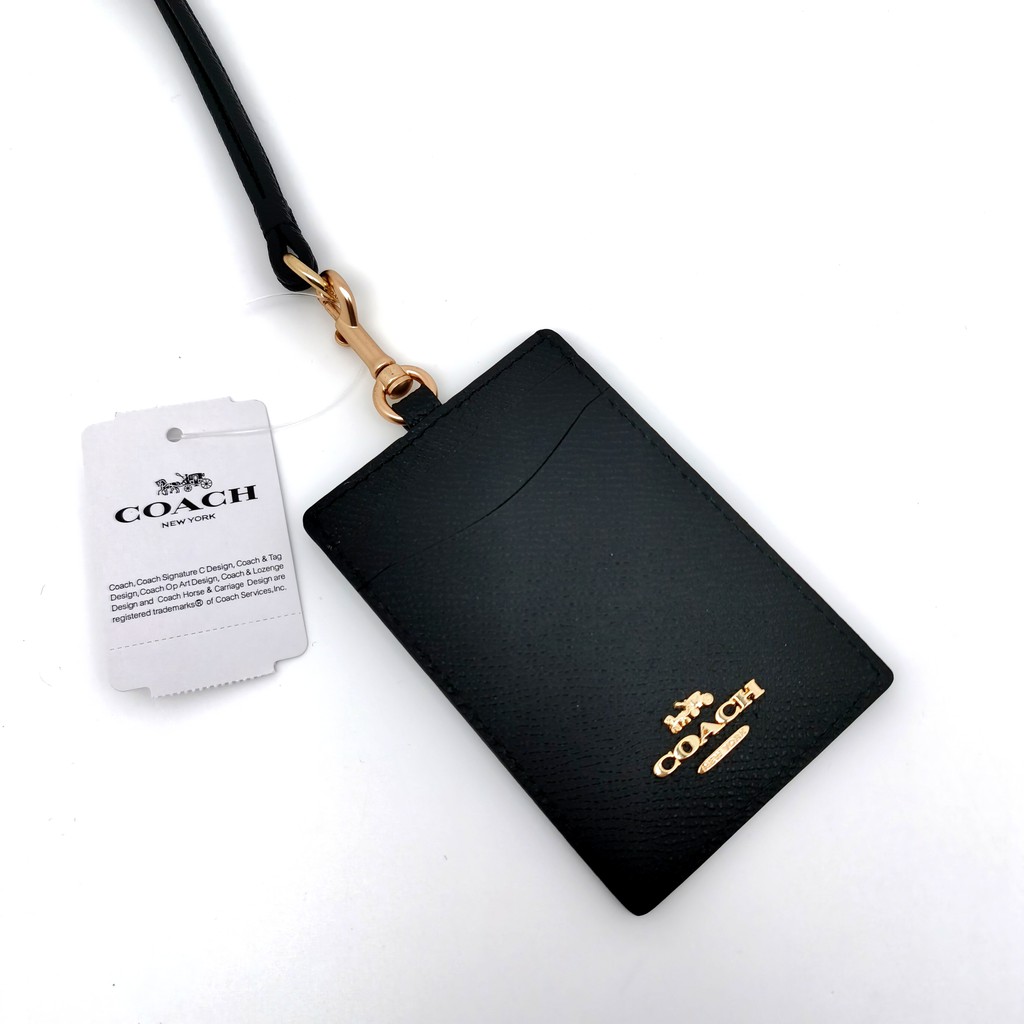Coach Metal Logo Card Holder ID Lanyard Black Gold | Shopee Malaysia
