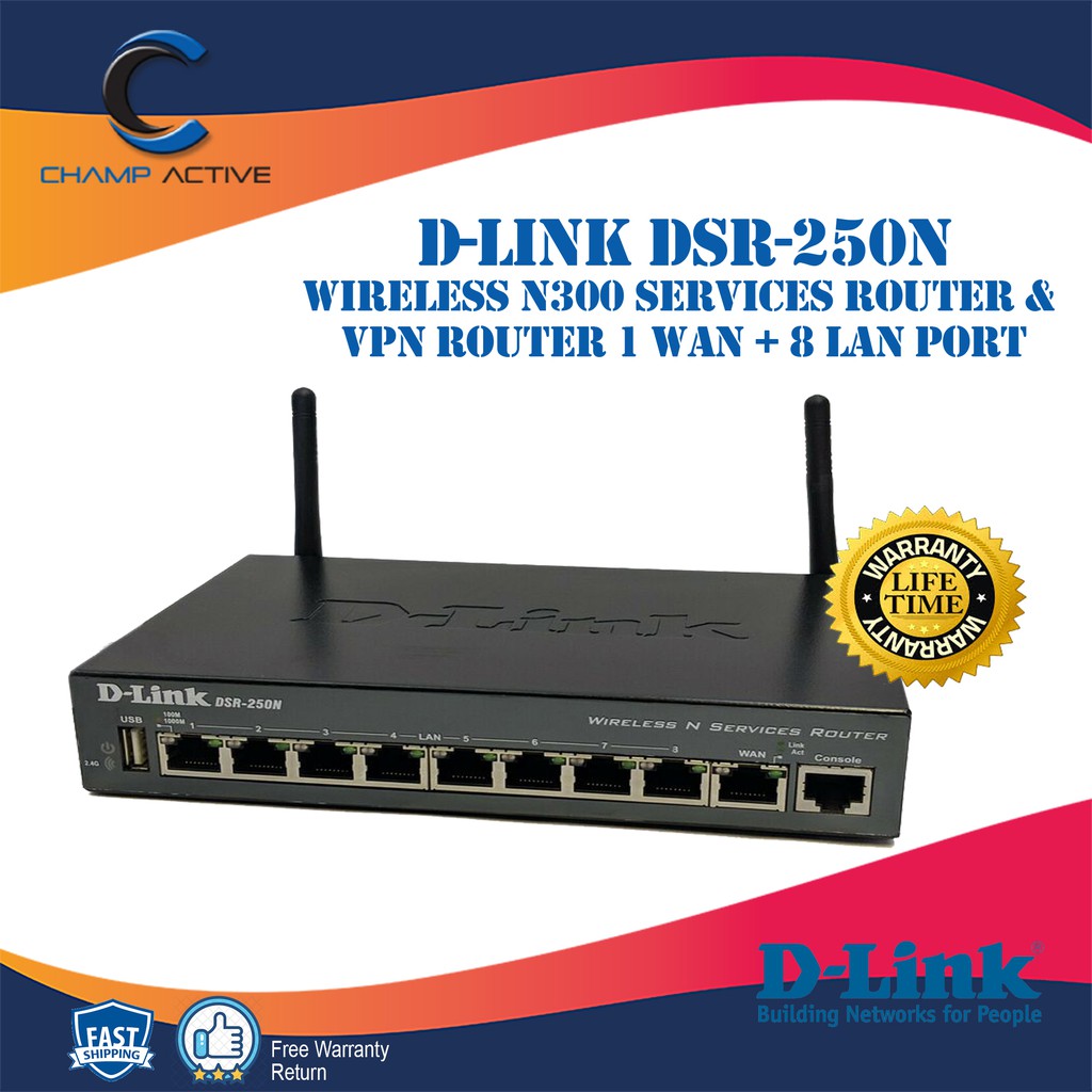 D-LINK DSR-250N Wireless N300 Services Router & VPN Router 1 Wan + 8 ...