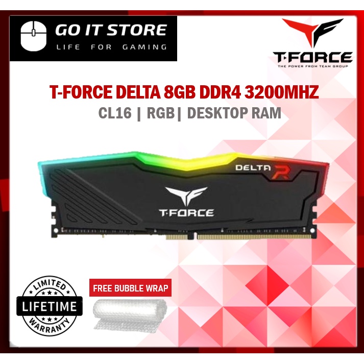 TeamGroup T-Force Delta 8GB DDR4 3200MHz RGB Gaming Ram ...