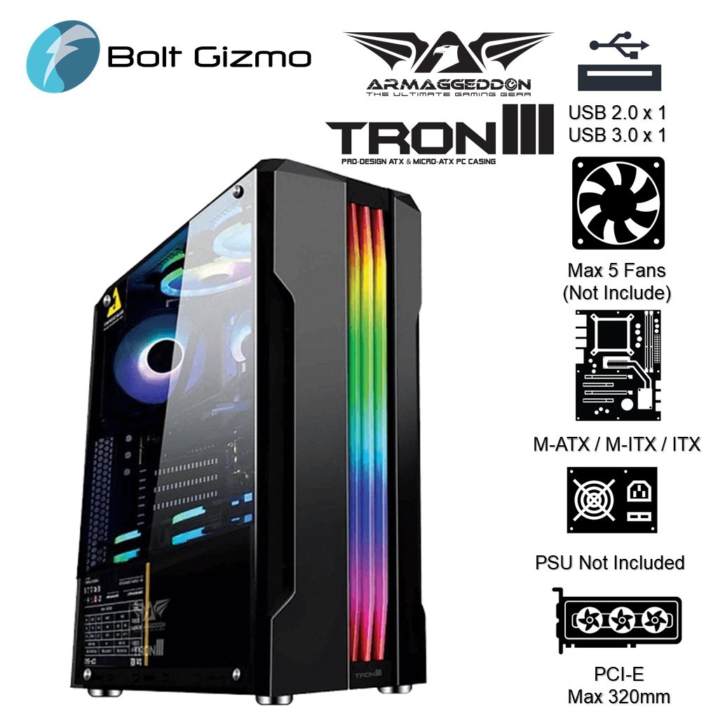Armaggeddon Tron III - ATX Gaming PC Case with Tempered Glass Side ...