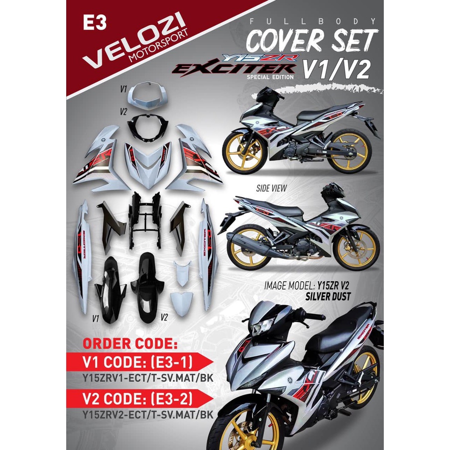 COVERSET YAMAHA Y15 Y15ZR YSUKU V1 V2 EXCITER SILVER DUST GLOSS KILAT 2021 VELOZI SPECIAL ...