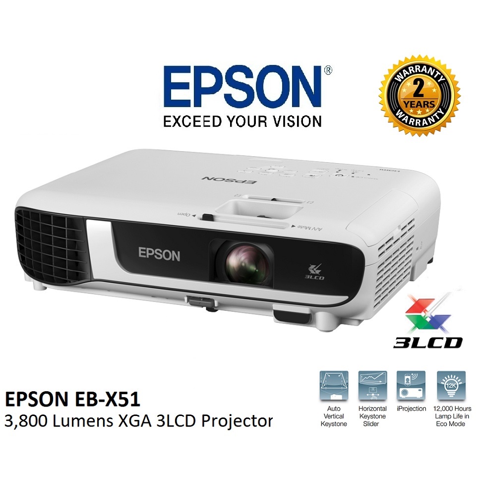 EPSON EB-X51 Replace EB-X41 XGA 3LCD PROJECTOR ( 3800 LUMEN)(XGA, 1024 x 768, 15,000:1, 3,600 ...