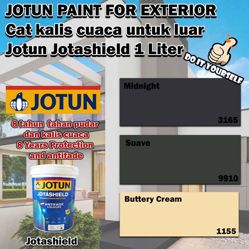 Jotun Jotashield Paint 1 Liter Midnight 3165 / Suave 9910 / Buttery ... Jotun Jotashield Paint 1 Liter Midnight 3165 / Suave 9910 / Buttery ...