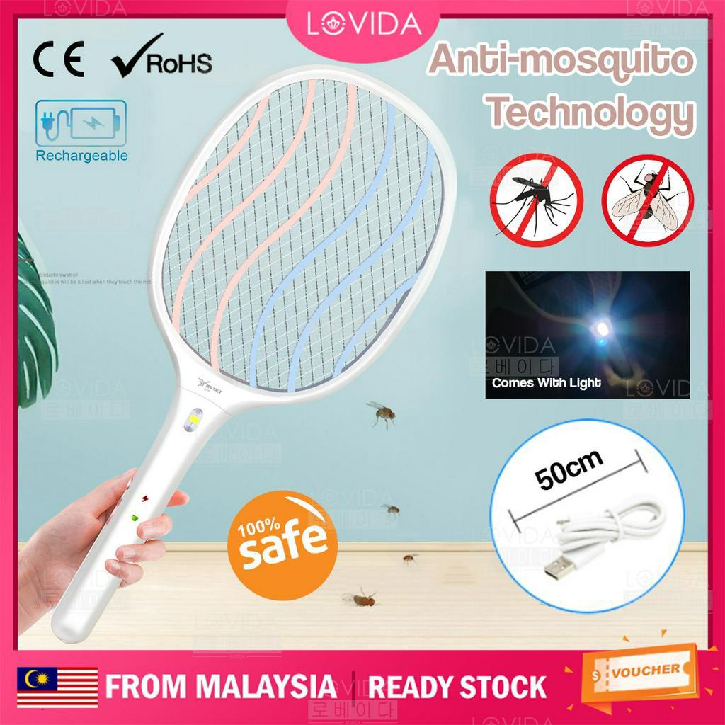 LOVIDA CLEAR STOCK Rechargeable Fly Instant Killer Bug Zapper Racket ...