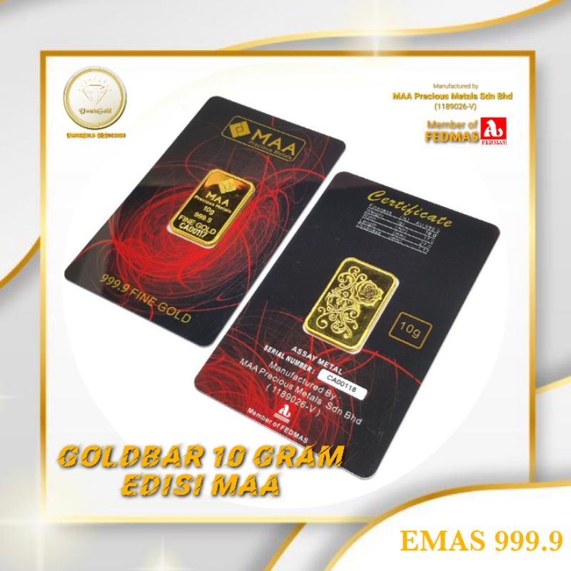 GoldBar 10 Gram edisi MAA, Emas Tulen 999.9 | Shopee Malaysia