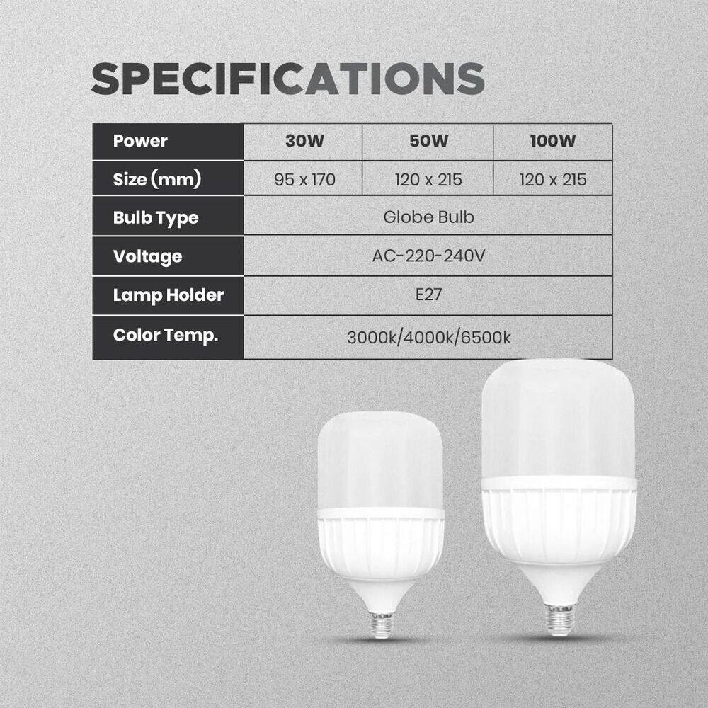 30W/50W/100W E27 HIGH WATTAGE LED BULB 240V EXTRA BRIGHT LED LAMP BULB ...
