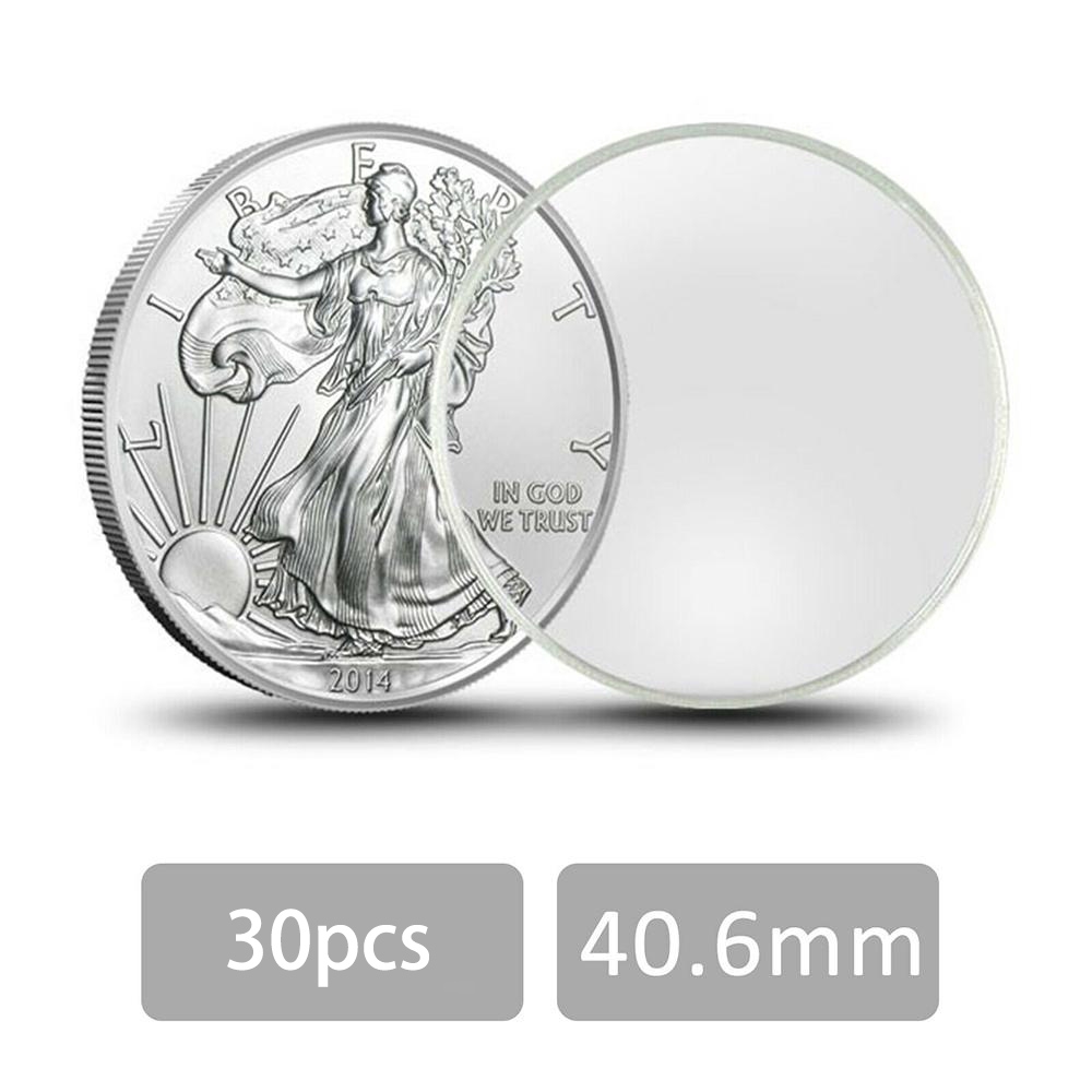 30pcs Coin Box Case For American Silver Eagle Transparent Round Simple ...