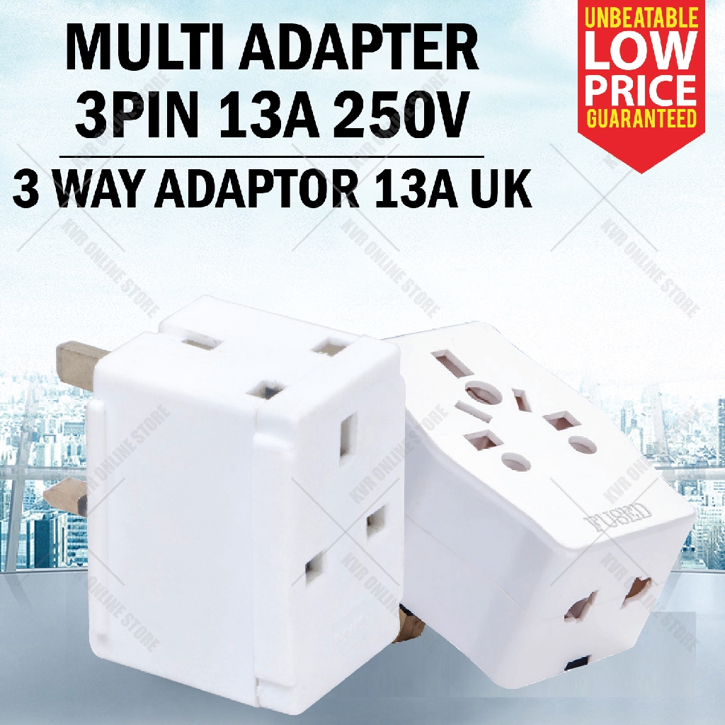 Original sum multi adapter 3 way adaptor 13a socket plug 3 pin travel ...