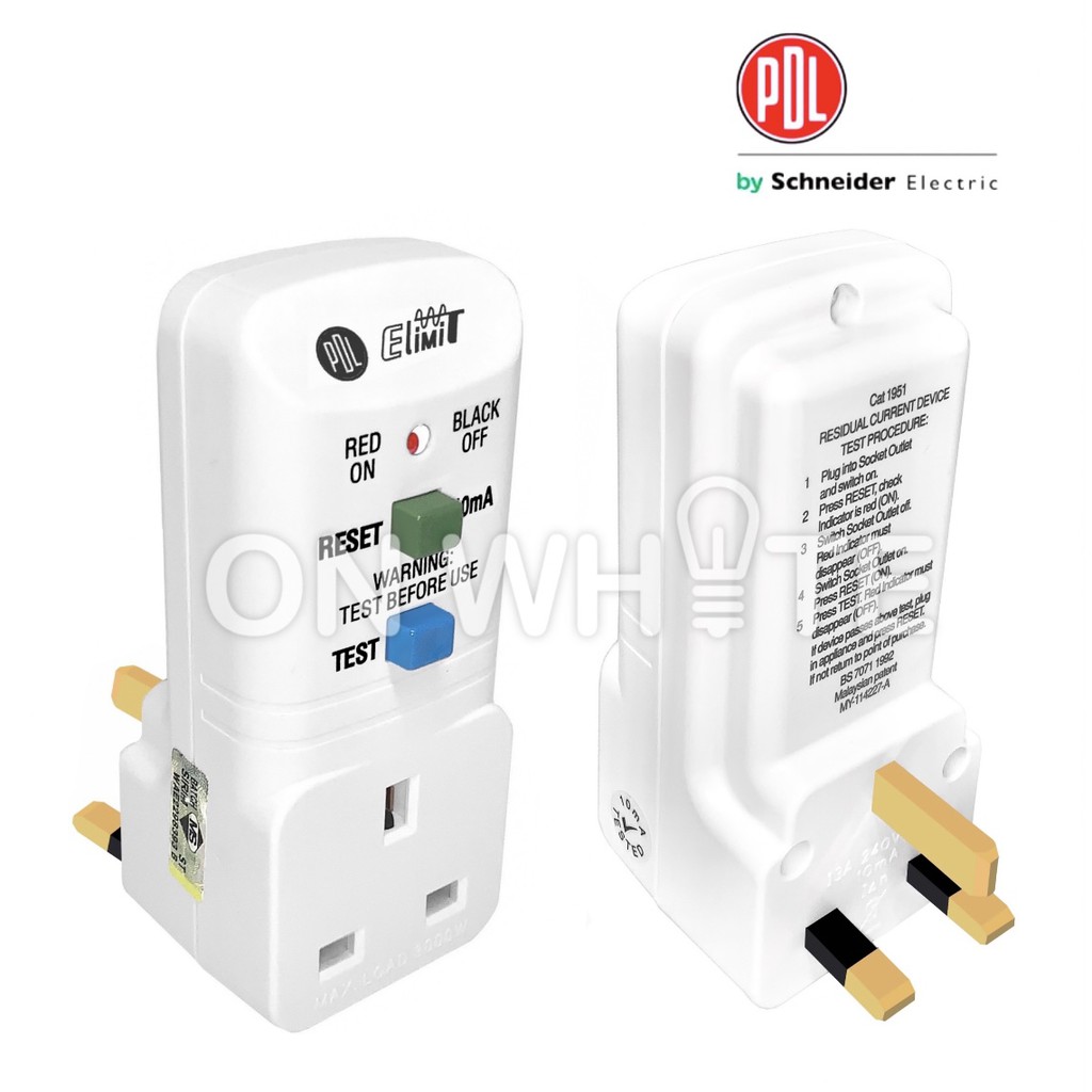 Pdl elimit 1951 13a 10ma 0.01 plug-in rcd elcb adaptor with sirim | BeeCost