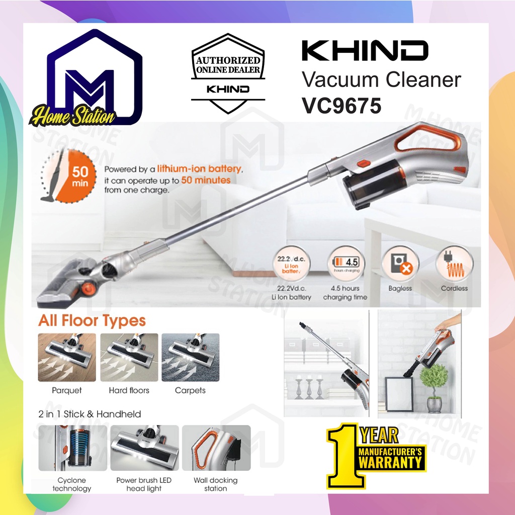 Khind Cordless Rechargable Vacuum Cleaner 2 in 1 Stick & Handheld ...