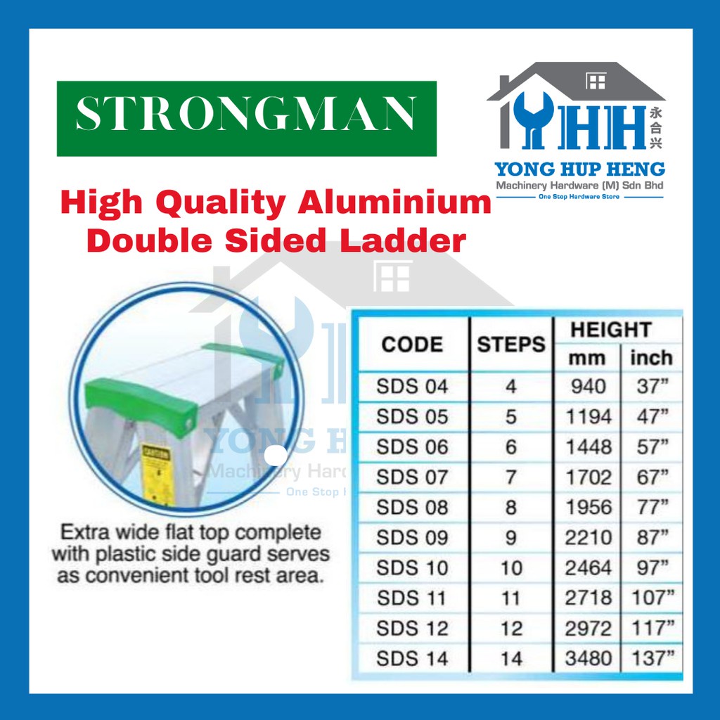 STRONGMAN 4-8 steps Double Sided Ladder / High Quality Aluminium Double ...