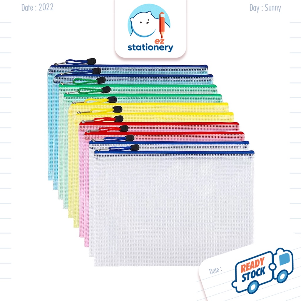 🇲🇾 Ready Stock Mesh PVC Zipper File Bag Waterproof Transparent Zip Bag ...