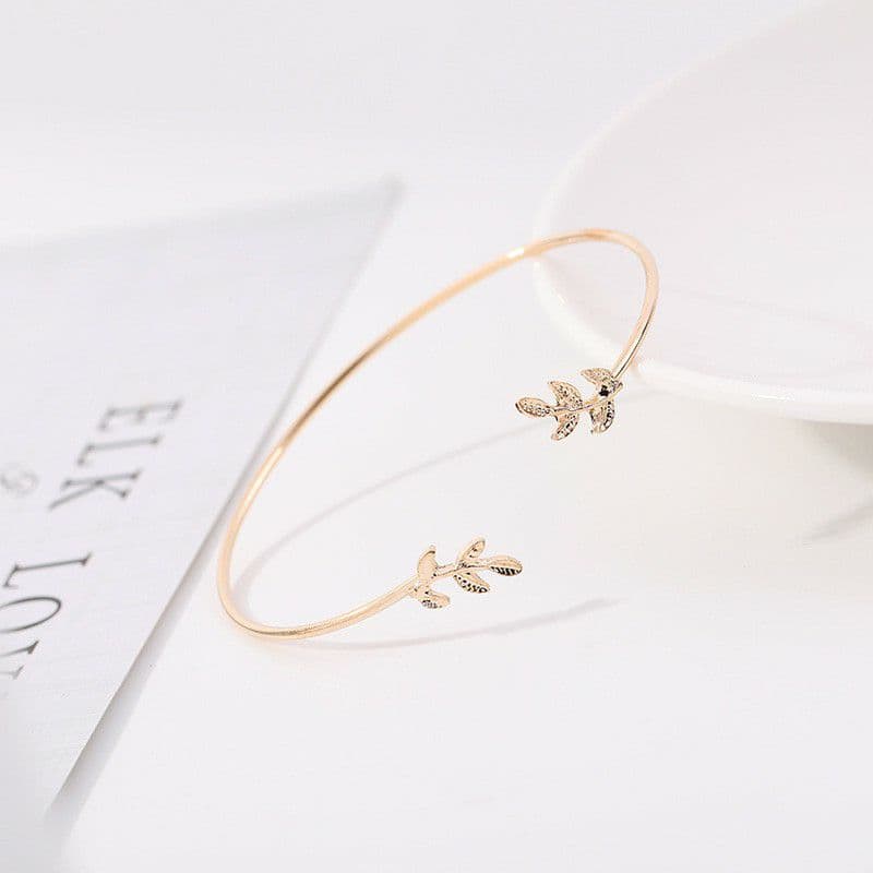 Woman Bracelet Gelang Simple Design Gold Korean Style Leaves Open Charm ...