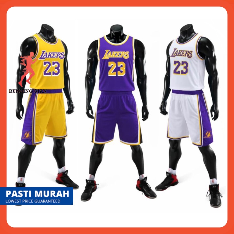 NBA Lakers LeBron James 23 Jersey Adult Basketball Jersi Set Baju Bola ...