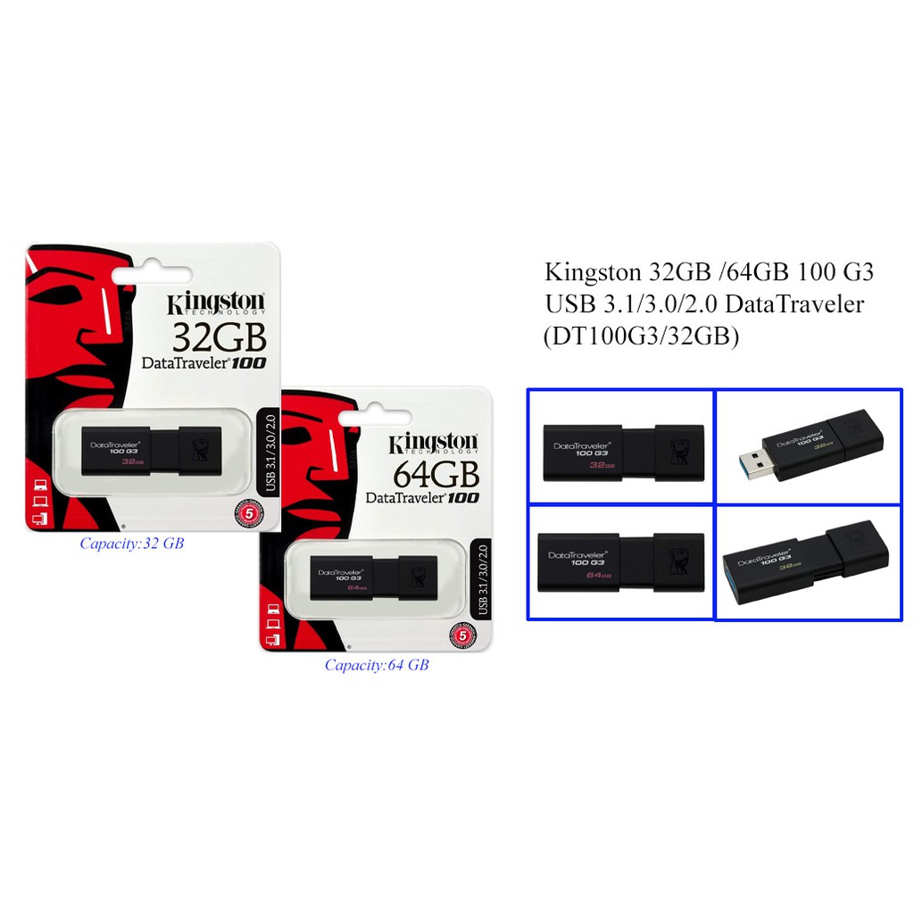 Kingston DataTraveler DT100 G3 USB 3.1/3.0/2.0 Pen Drive 32GB/64GB Original | Shopee Malaysia