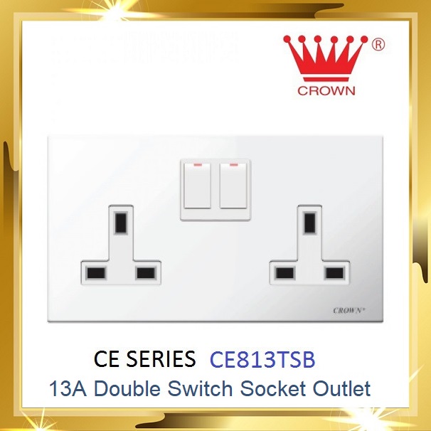 CROWN CE 13 Amp Twin Flush Switch Socket Outlet CE813TSB | Shopee Malaysia