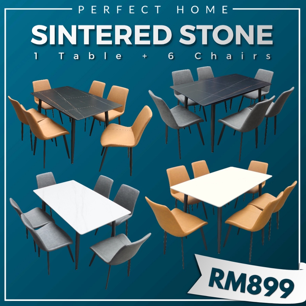FREE INSTALL Set Meja Makan 6 Kerusi Meja Batu Sintered Stone Dining ...