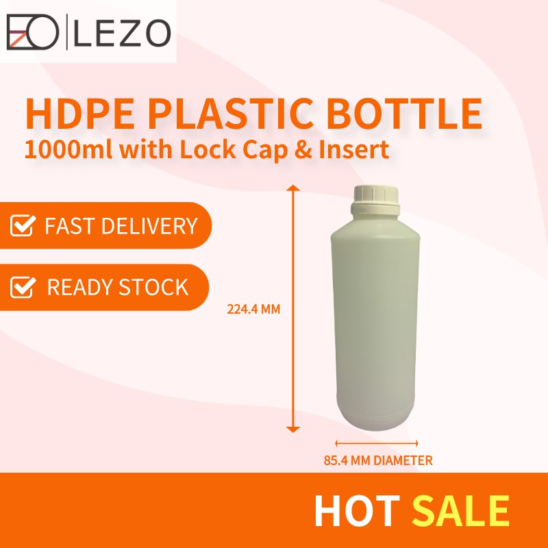 HDPE Round Plastic Bottle/ Botol Plastik HDPE 1000ml (Bottle + Lock Cap ...