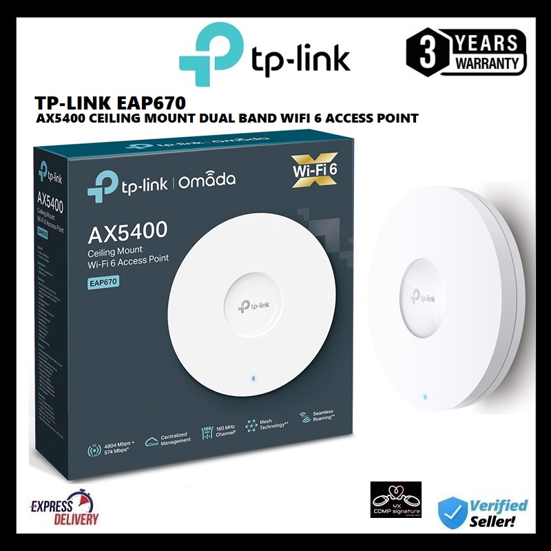 TP-LINK EAP670 AX5400 CEILING MOUNT DUAL BAND WIFI 6 ACCESS POINT [TL ...
