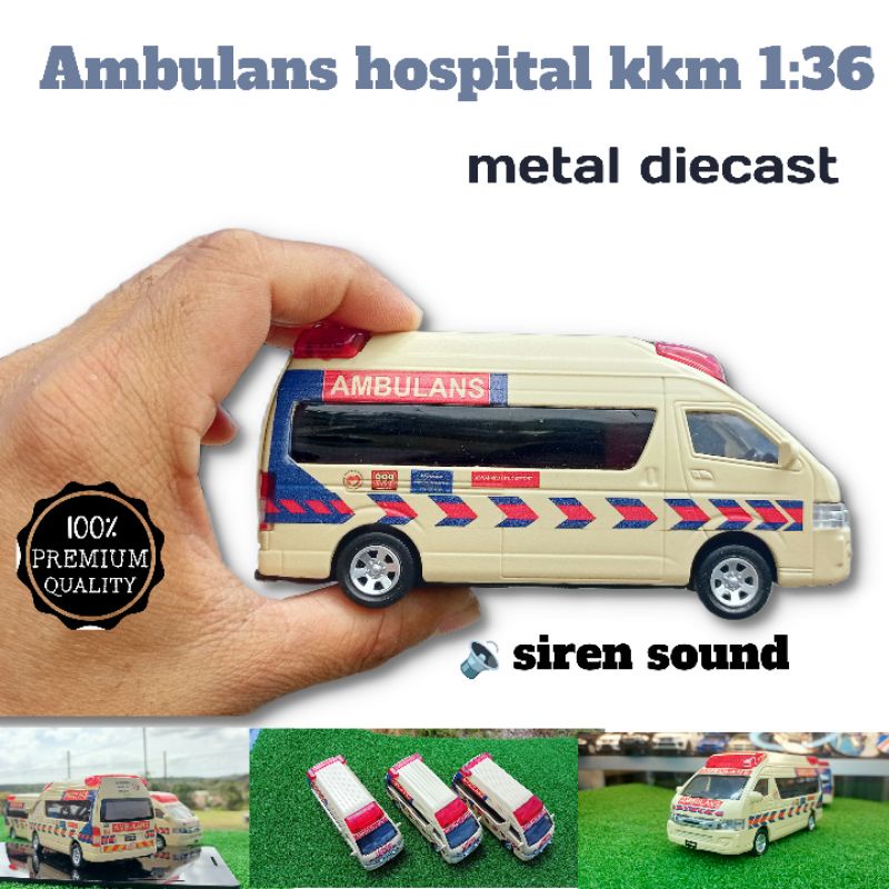 Ambulans hospital kkm toyota hiace diecast with siren sound 1:36 ...