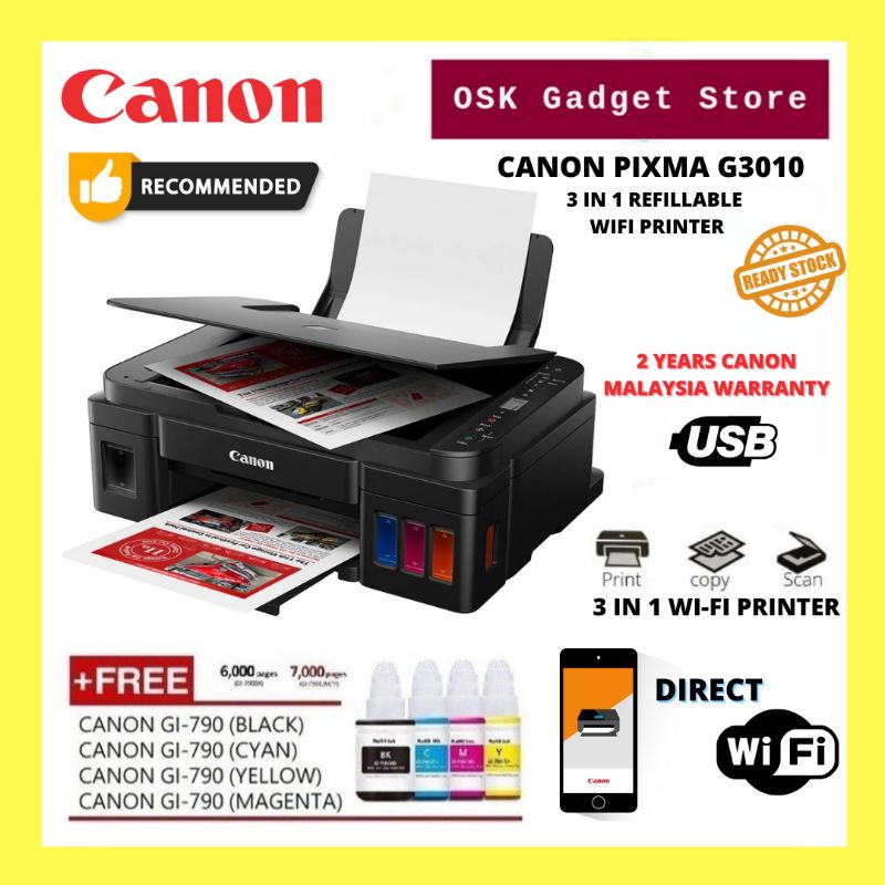 Canon Pixma G3010 3 In 1 Refillable Wireless Wi-Fi Printer | Print Scan ...