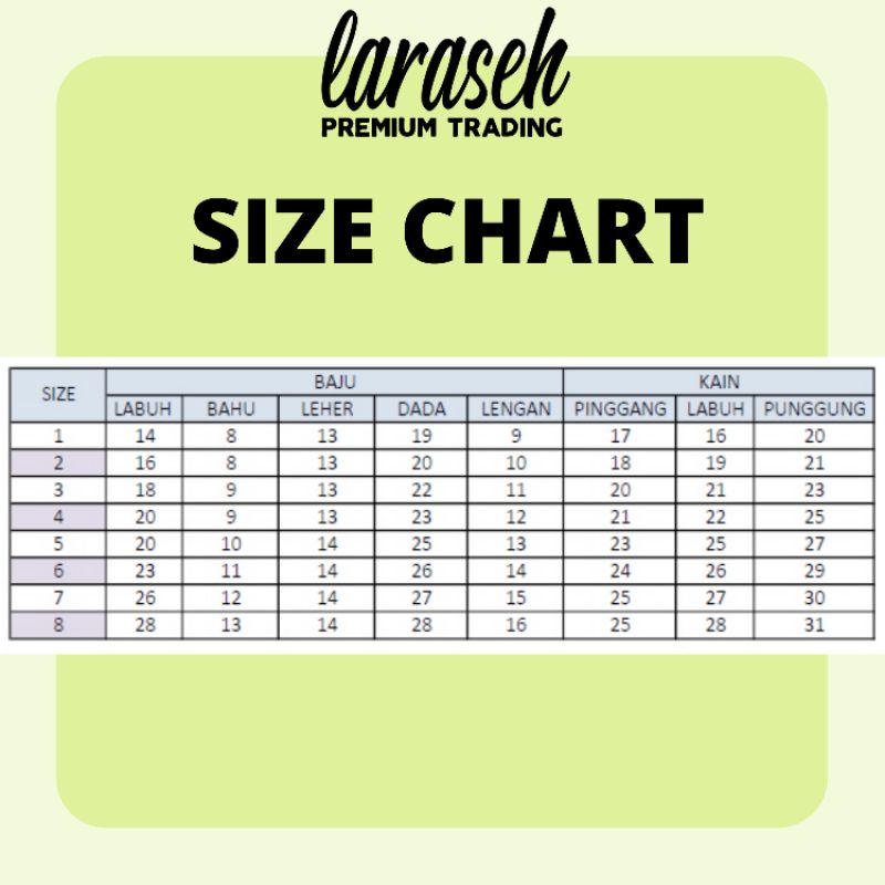 SIZE CHART [NOT FOR SALE] | Shopee Malaysia