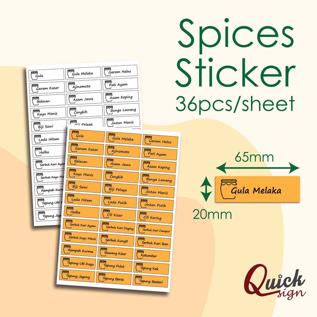 [Quicksign™] Kitchen Sticker | 36 Types of Spices & Ingredient Label ...