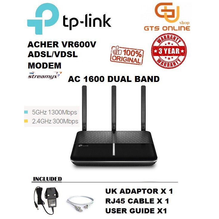 TP LINK Archer VR600v AC1600 Wireless Gigabit VoIP VDSL/ADSL Modem ...