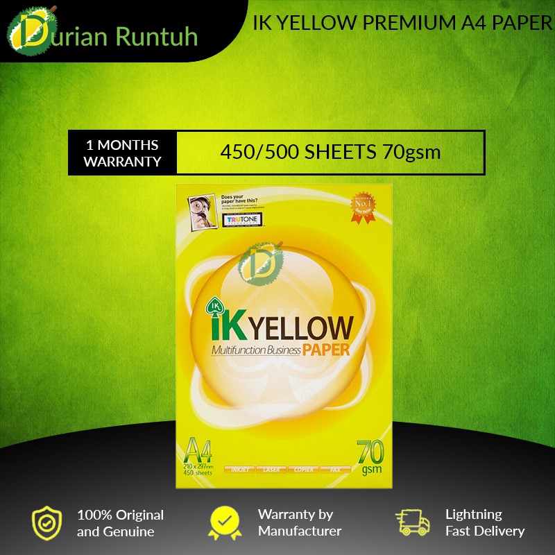 IK Yellow A4 Paper 70GSM 450/500 SHEETS TruTone Technology Copier Paper/Printing Paper/Photostat ...