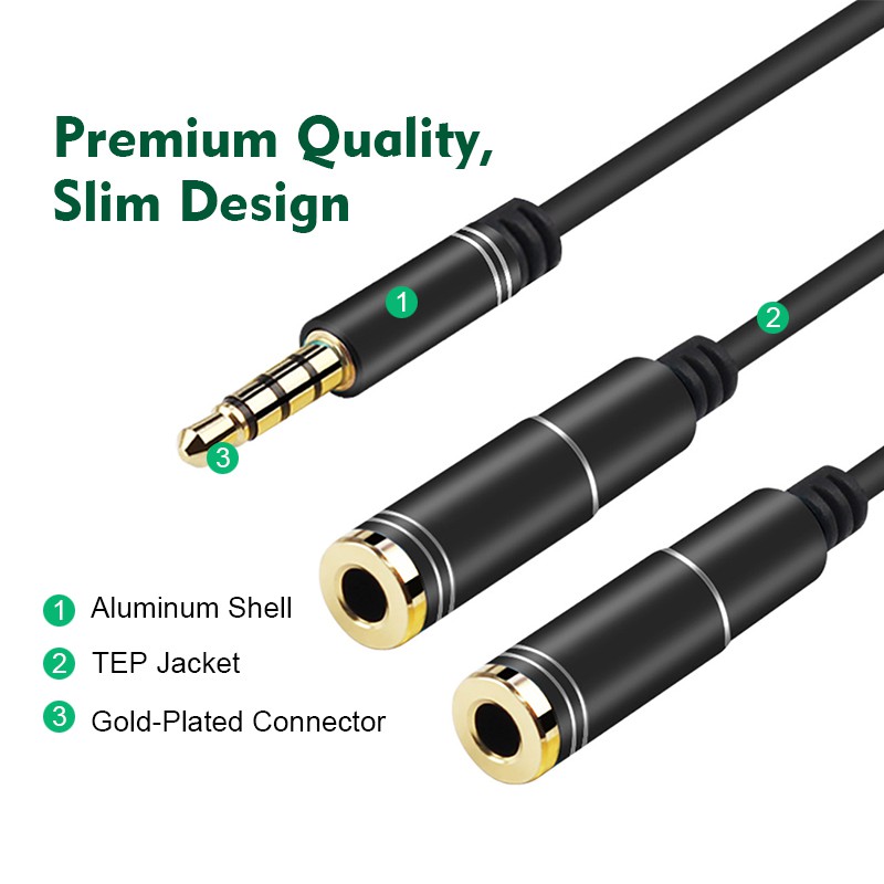 3.5mm Audio Splitter to mic speaker AUX Cable 3.5 Jack Male to 2 Female ...