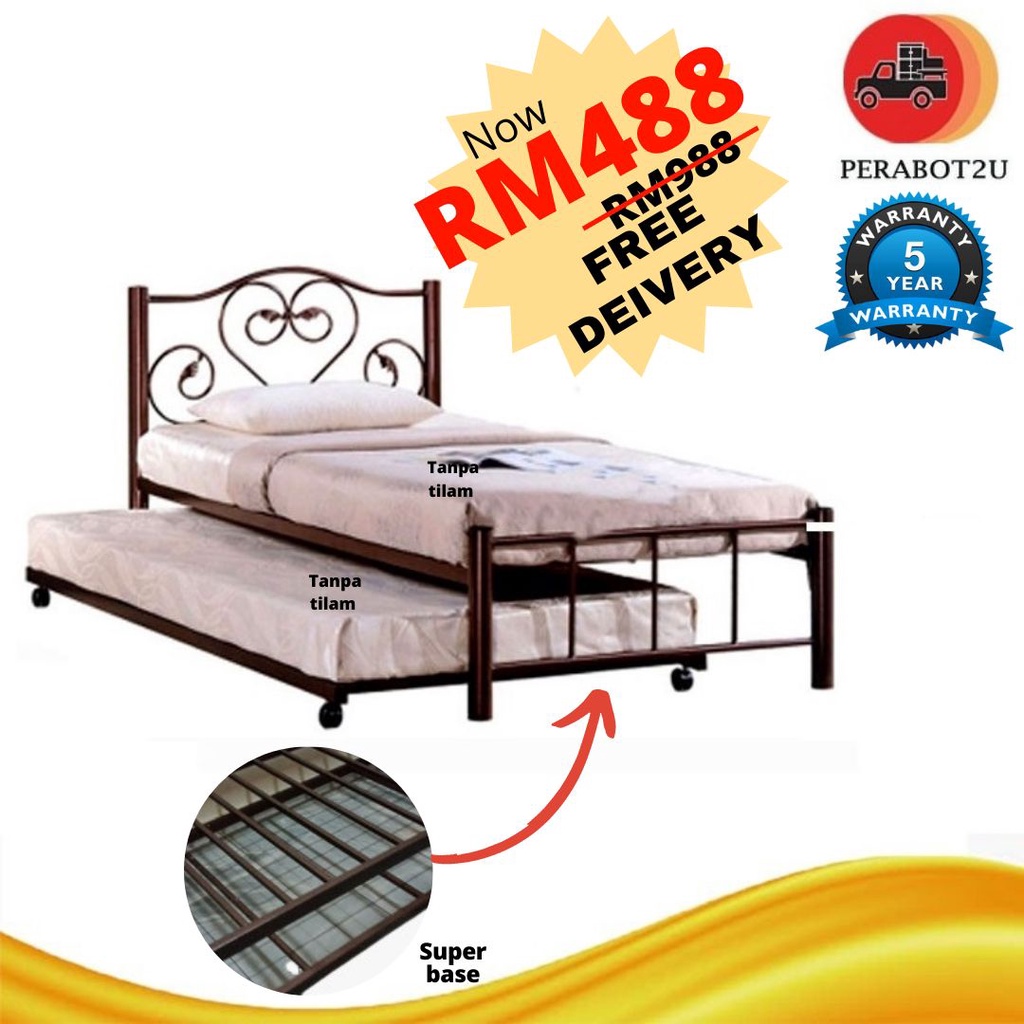 katil single Super base !!! 3feet Single Metal Bed with Pull Out Bed ...