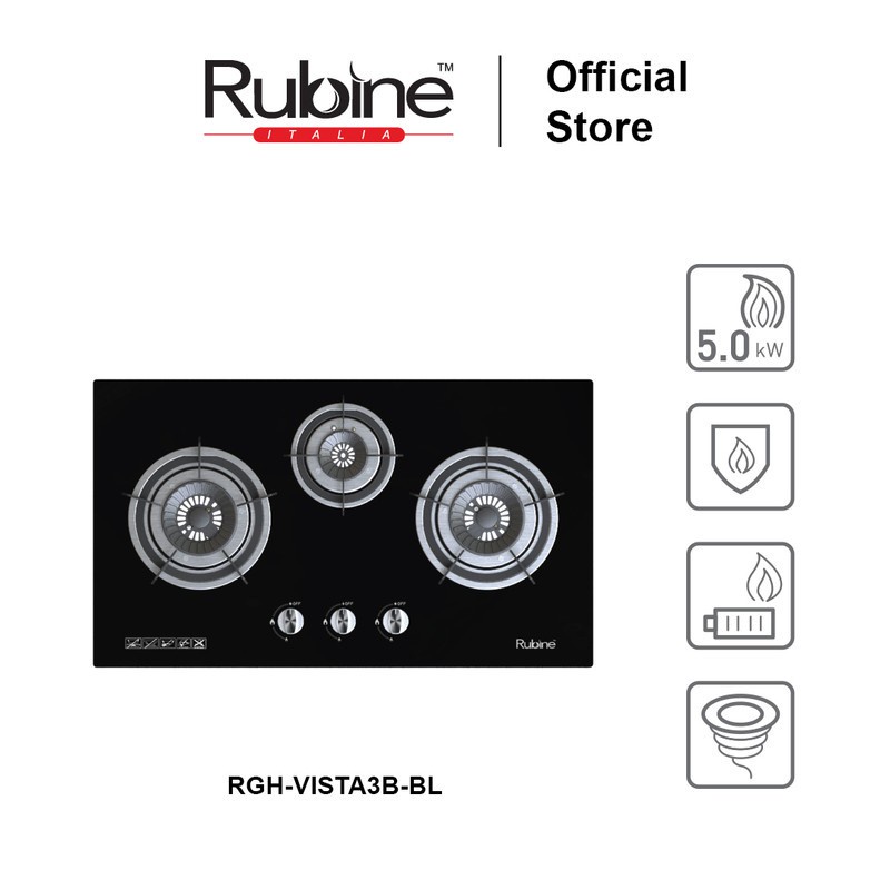 RUBINE RGH-VISTA3B-BL Glass Gas Hob With Flame Power (5.0kw) | Shopee ...