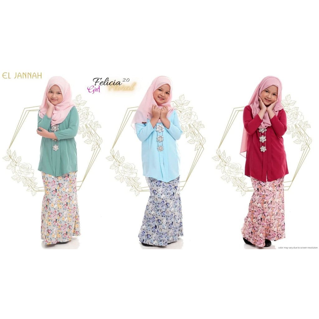 Kebaya Girl FELICIA 2.0 Floral Sky Blue Maroon Sea Green Kebaya Kid ...