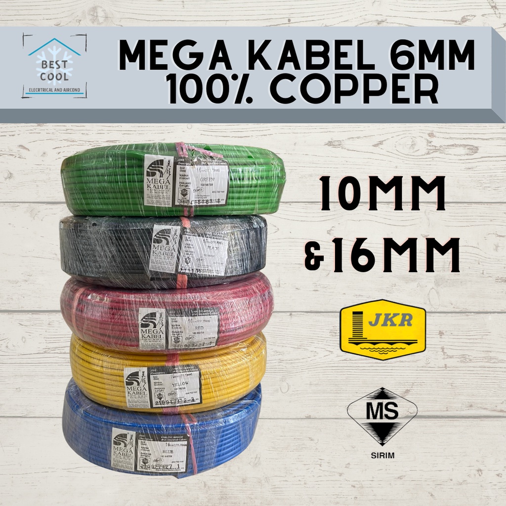 Mega Kabel 10MM 16MM PVC Insulated Cable 100M Green Colour 100% Pure ...