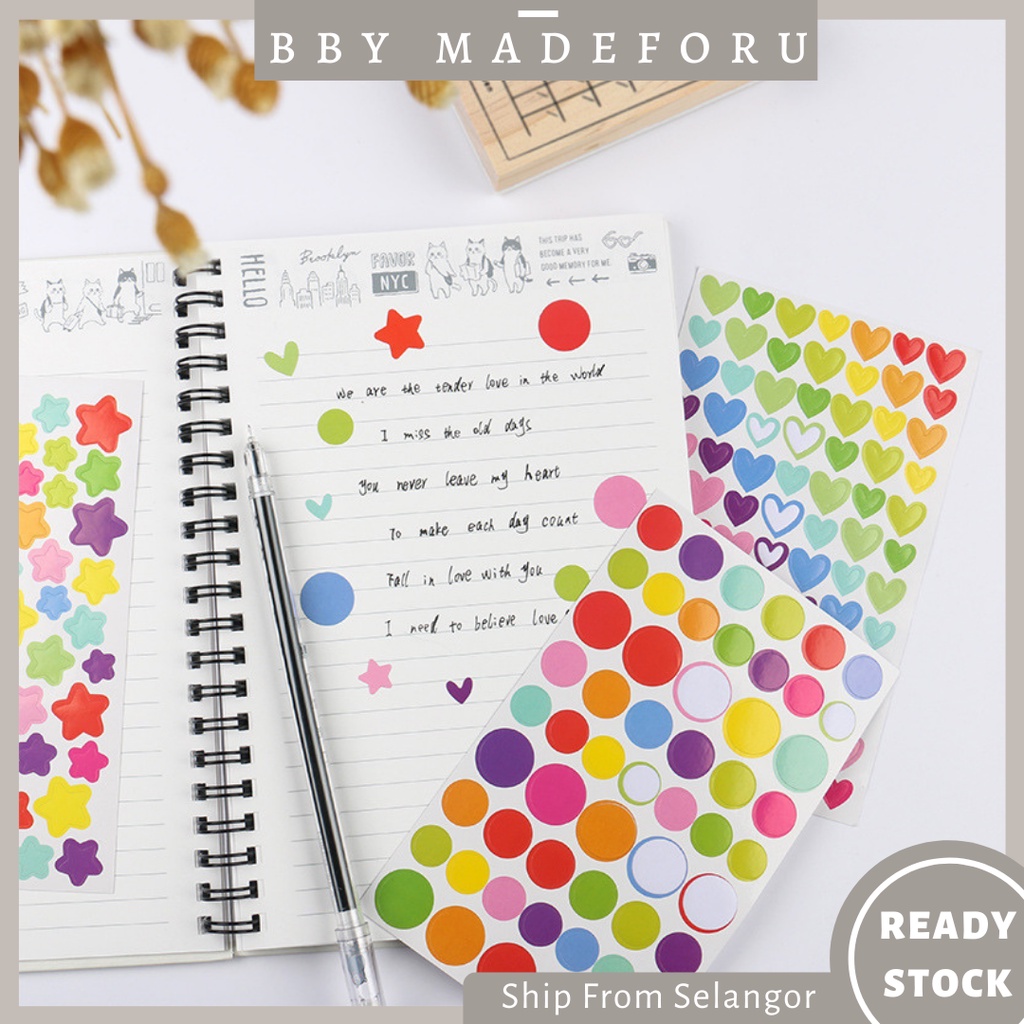 [READY STOCK] Scrapbook Rainbow Color Sticker Star Heart Round Flower ...