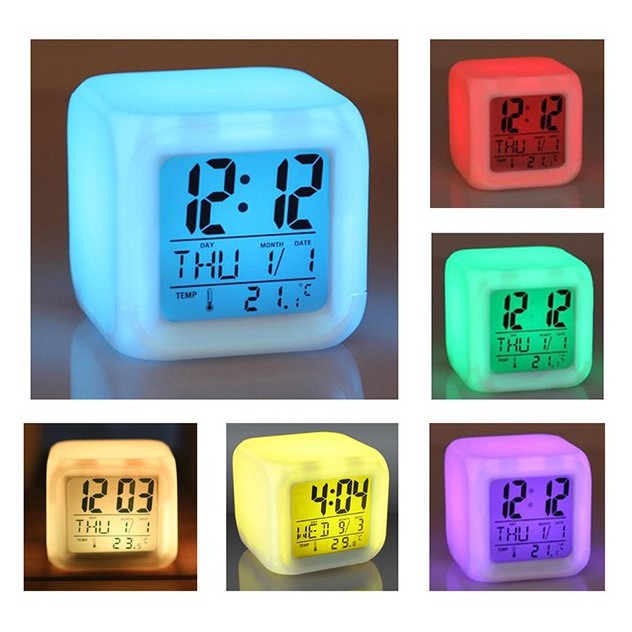 🔥Ready Stock🔥Mini Square Digital LED Clock v 7 Colours Light Effect ...