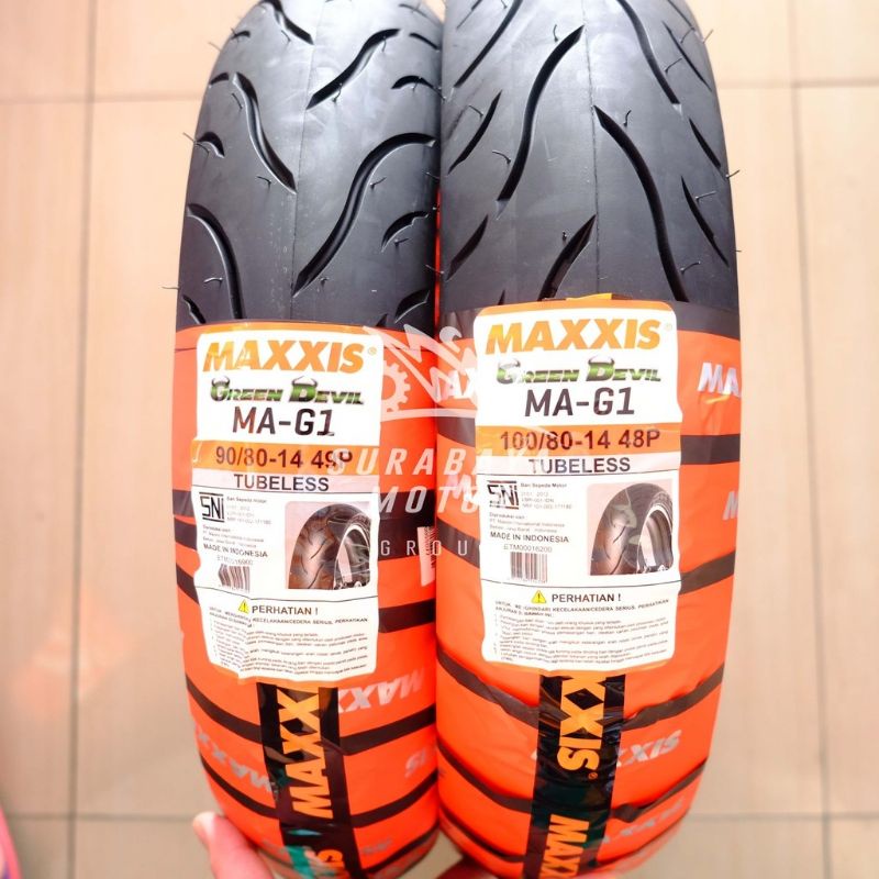 Maxxis Tubeless Tires Set 100 / 80-14 And 90 / 80-14 Green Devil MA G1 ...