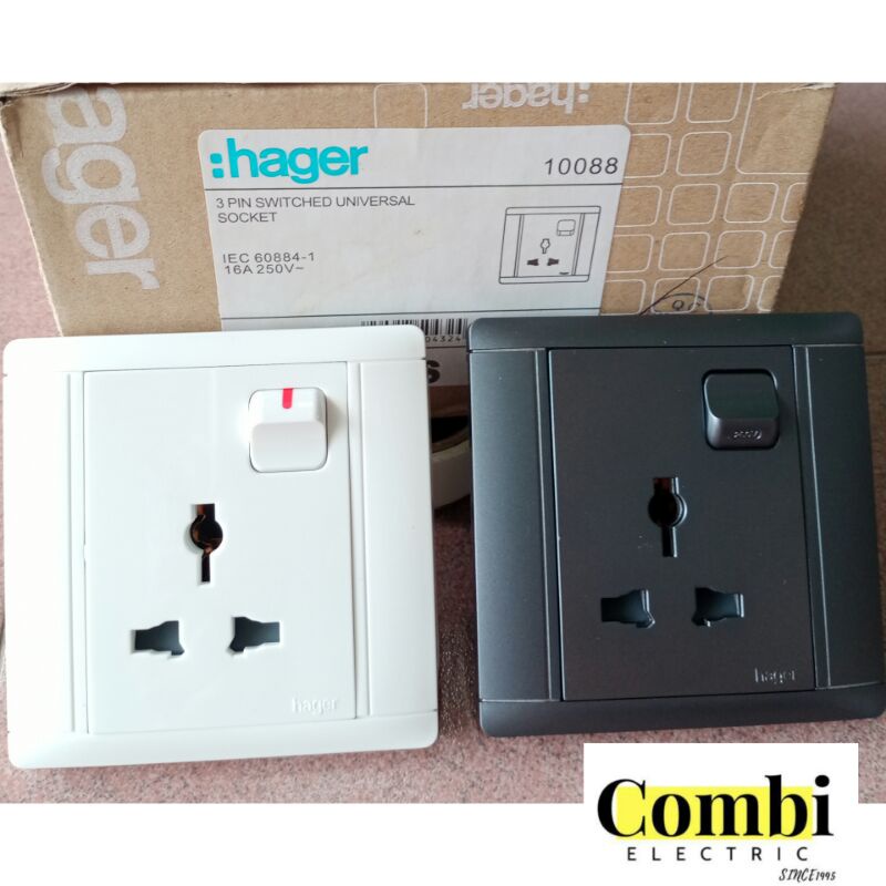 hager 16A Universal / International 10088 16A Switched Socket Outlet ...