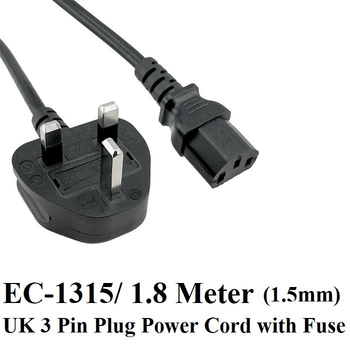 1.8 meter uk 3 pin plug power cord with fuse - ec-1315/1.8m | BeeCost