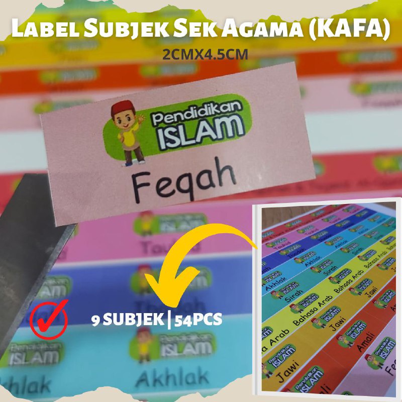 54pcs Sticker Subjek Sek Agama (KAFA) / Label Tag Buku 2cmx4.5cm (Murah ...