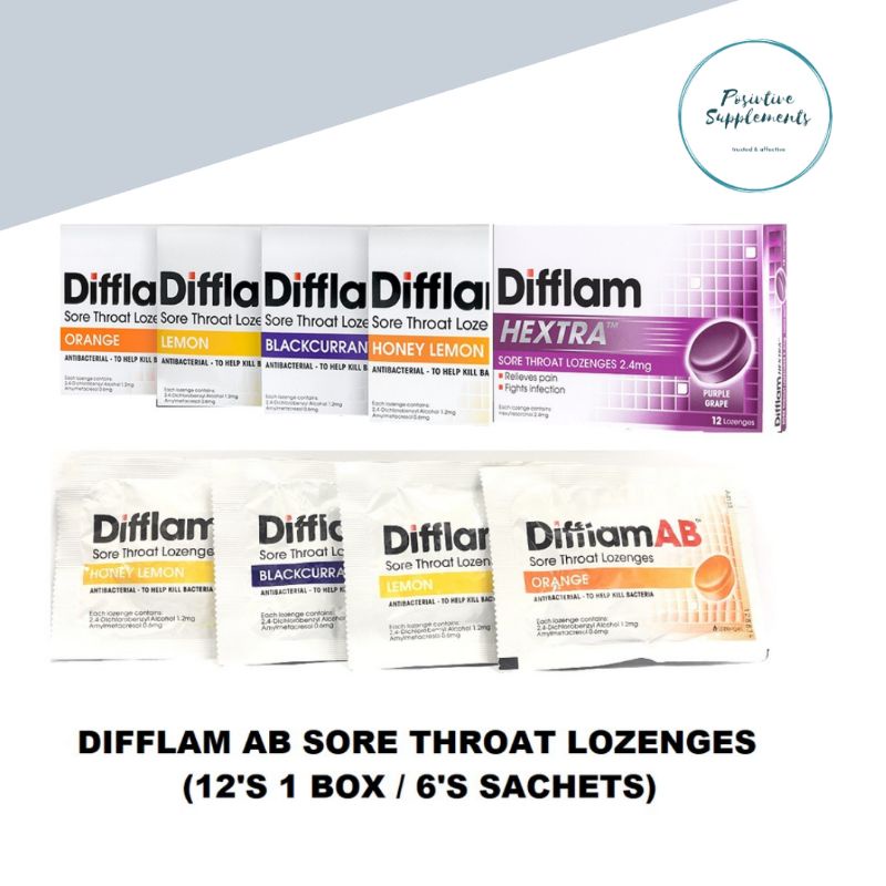 DIFLAM AB SORE THROAT LOZENGES ( ORANGE / BLACKCURRANT / LEMON / HEXTRA ...