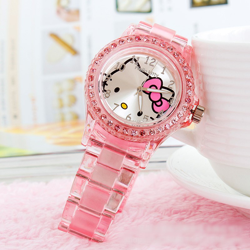 Cute Cartoon Children Girls Rhinestones Hello Kitty Watches Women Dress ...