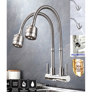 Flexible 360 Swivel Pillar Sink Tap Single / Twin Paip Air Sinki Dapur ...