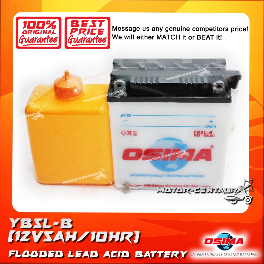 BATERI BASAH MOTOSIKAL OSIMA FLOODED CELLS LEAD ACID BATTERY YB5L-B FOR ...