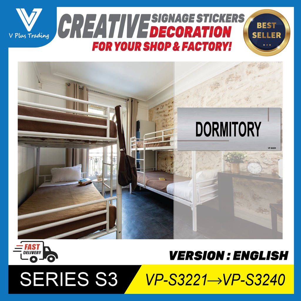 Dormitory Signage Sticker (Silver Brushed) 4"X9" Version: (English)/(VP ...
